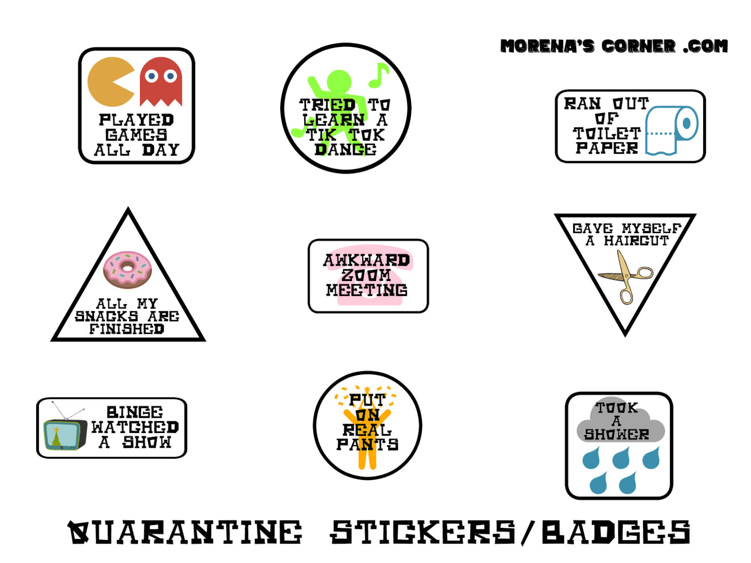 Quarantine Stickers Printable for Badges or Planners - Morena's Corner