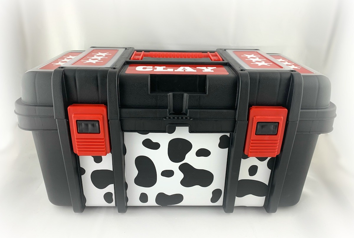 Tool Box Toy Chest with Cow Print - Morena's Corner